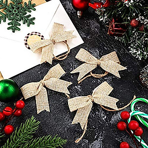 24 Pieces Burlap Bows Decorative Christmas Bows Knot Ornament Bows Small Linen Handmade Wreath Bow for Christmas Tree Decoration Festival Holiday Party Package Supplies, 3 Inch