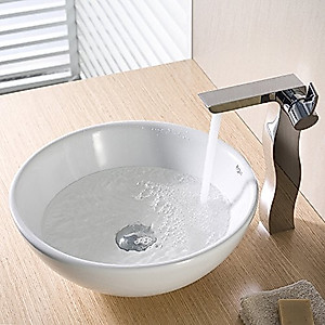 Kraus KCV-141 White Round Ceramic Bathroom Sink 15.7 Inch