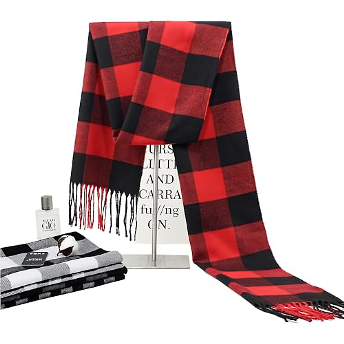 vimate Black Red Buffalo Checks Scarf, Super Soft Luxurious Cashmere Feel unisex for Men and Women Winter Scarf (US-Black Red Buffalo Checks)
