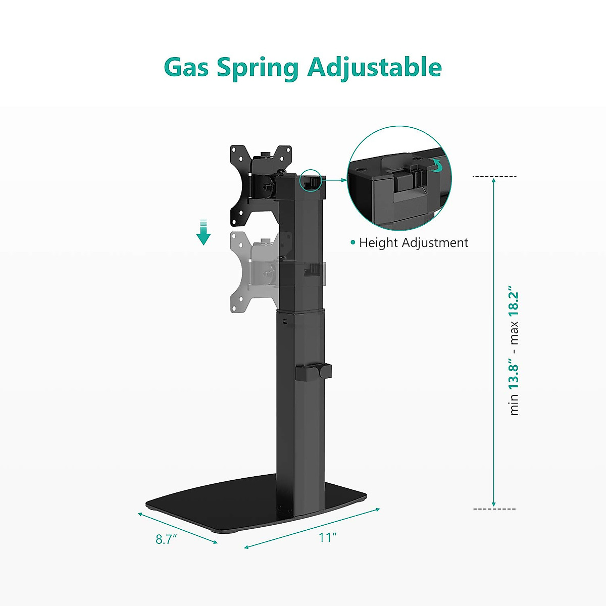 WALI Free Standing Single LCD Monitor Stand Gas Spring Adjustable Desk Mount Fits One Screen up to 32 inch, 15.4 lbs. Weight Capacity (GPV001), Black