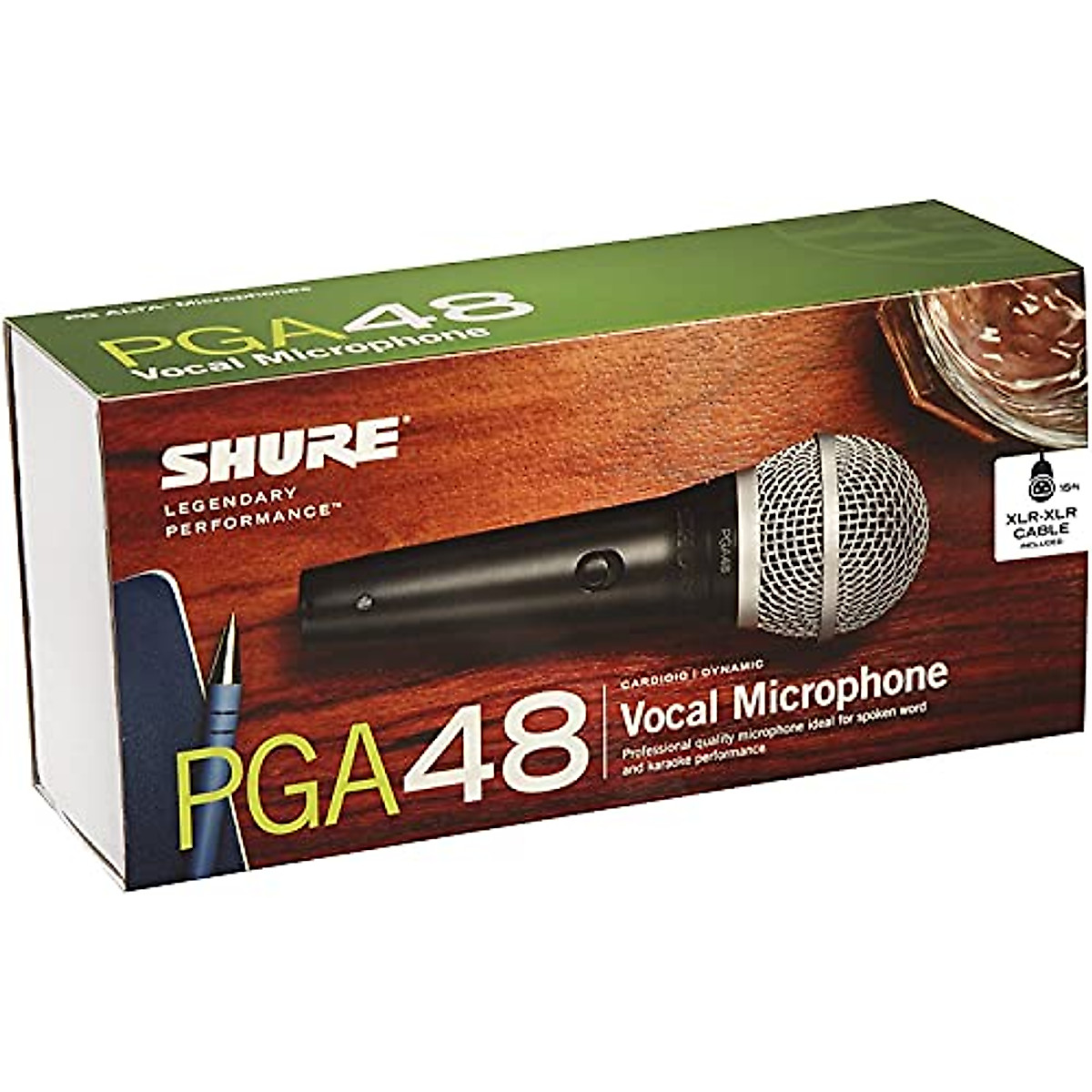 Shure PGA48 Dynamic Microphone - Handheld Mic for Vocals with Cardioid Pick-up Pattern, Discrete On/Off Switch, 3-pin XLR Connector, 15' XLR-to-XLR Cable, Stand Adapter and Zipper Pouch (PGA48-XLR)