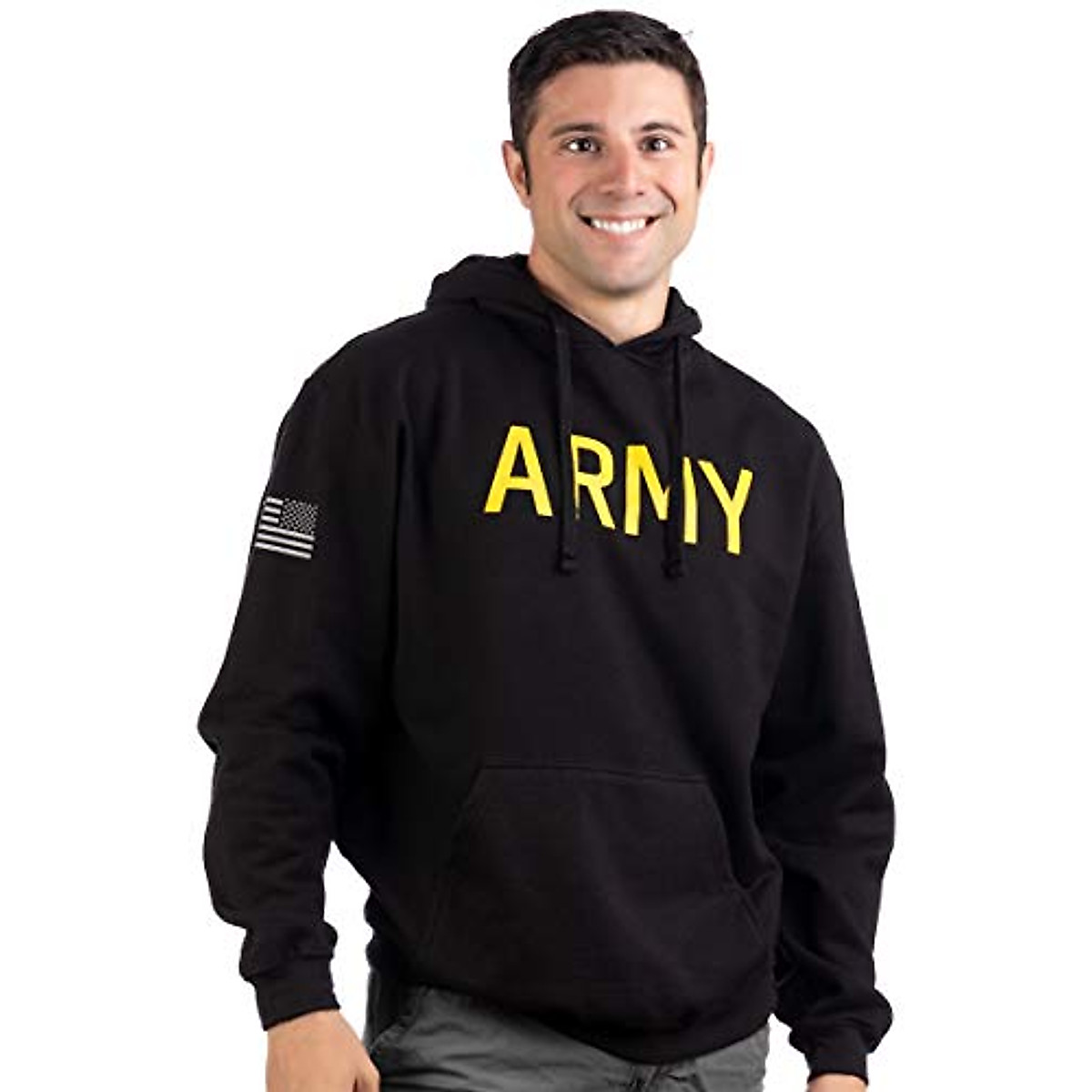 Ann Arbor T-shirt Co. ARMY PT Style Hoodie | U.S. Military Training Workout Fleece Hoody Sweatshirt-(Hood,S) Black