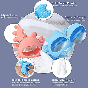Never Drop Teething Toys for Babies, Baby Mitten Silicone Teether for Soothing Teething Pain Relief, Baby Chew Toys for Sucking Needs (Crab Blue)