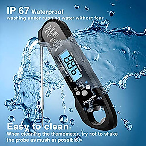 Juseepo Instant Read Waterproof Meat Thermometer - 2s Instant Read Ultra Fast Cooking Thermometer with Backlight & Calibration.Best Kitchen Food Thermometer for Cooking, Outdoor Grill and BBQ(Black)
