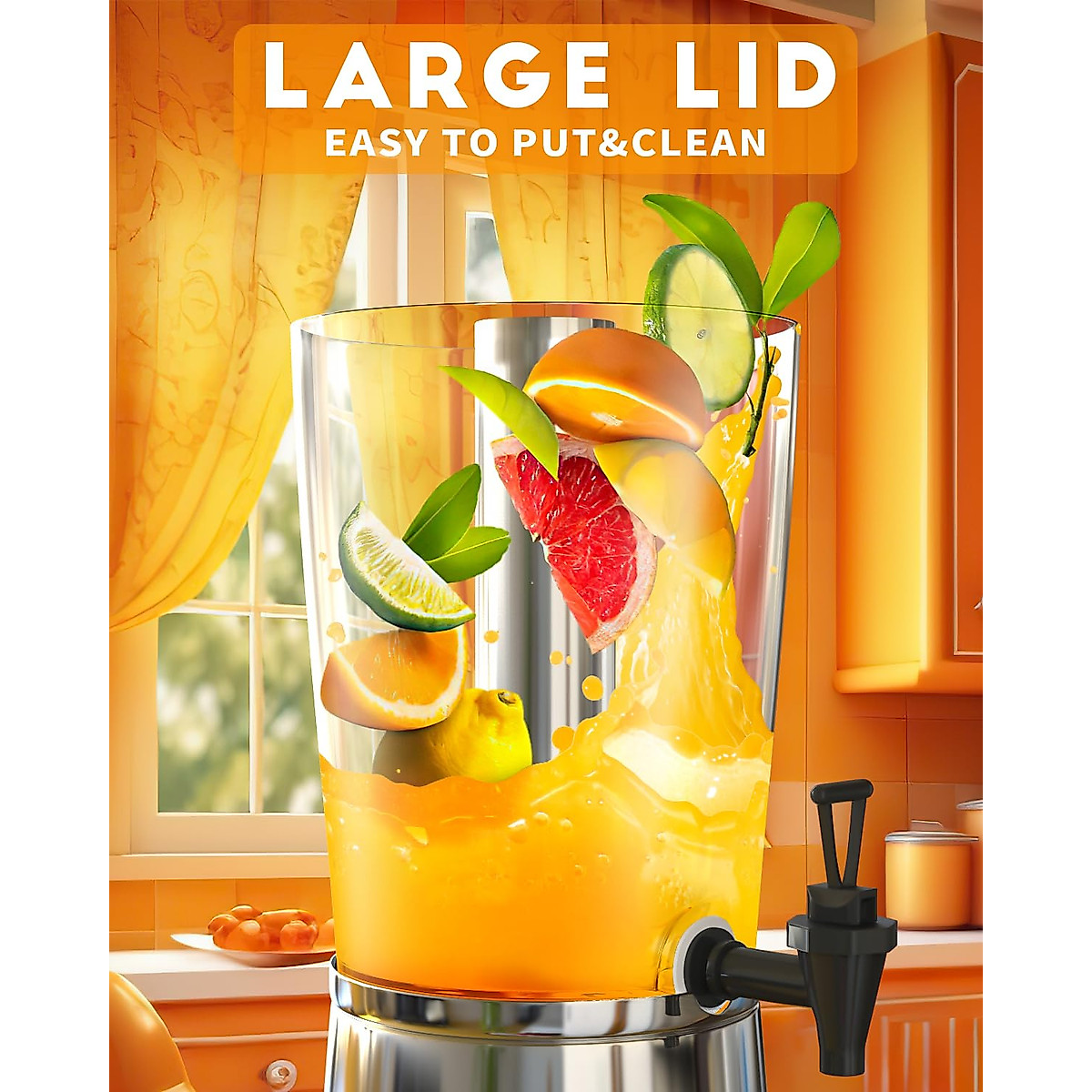 WantJoin Beverage Dispenser With Stand, Drink Dispenser for Party, Stainless Steel Water Jar Dispenser with Ice Container, Spigot, Drink Jar Jug For Home Parties, Clear Acrylic, 2-GALLONS 8-L