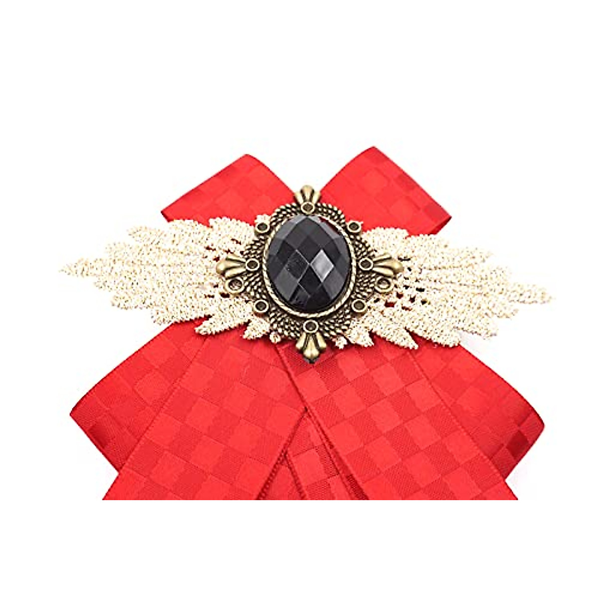 rhinestone brooch Red Bow tie brooch for women men Retro Brooch pins carvat rhinestone broach ribbon fabric collar bow brooch necklace for suits (red)