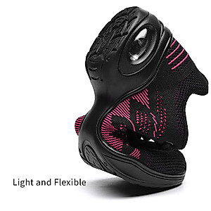 Women's Jazz Shoes Lace-up Sneakers - Breathable Air Cushion Lady Split Sole Athletic Walking Dance Shoes Platform Black&Pink,7