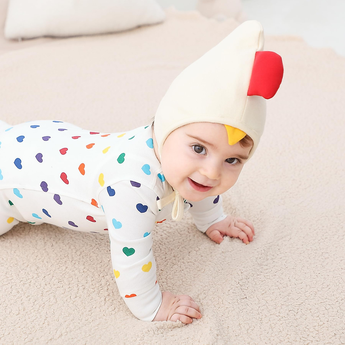 Owlivia Organic Cotton Baby Pajamas, Boys Girls Zip Front Sleep 'N Play, Footed Sleeper, Long Sleeve(3-6 Months, Rainbow Hearts)