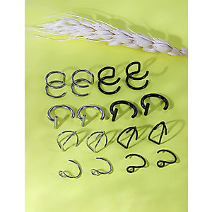 Ftovosyo Fake Lip Rings T Shaped Stainless Steel Gothic Clip on Non Piercing Nose Ring Double Cartilage Helix Earrings Ear Cuff for Women Men