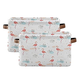 ALAZA Pink Flamingo White Large Storage Baskets with Handles Foldable Decorative 2 Pack Storage Bins Boxes for Organizing Living Room Shelves Office Closet Clothes