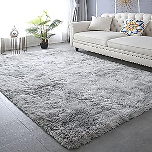 CAIYUECS Shag Area Rug,Indoor Ultra Soft Fluffy Plush Rugs for Bedroom Living Room, Non-Skid Modern Nursery Faux Fur Rugs for Kids Room Home Decor (Tie-Dyed Light Gray, 8x10 Feet)