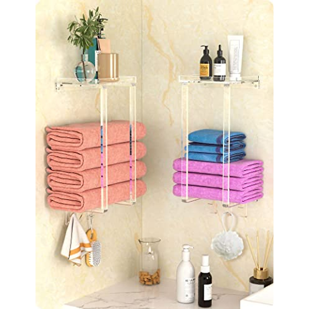 NPPLUS Towel Racks for Bathroom,Acrylic Clear Towel Rack Holder Wall Mounted, Towel Storage Organizer, Bath Towel Holder for Folded Large Towel Washcloths, Small Rolled Towels, Hand Towels