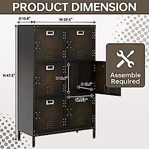 MIIIKO Metal Storage Locker, Industrial Storage Cabinet with Doors and Shelves, Stylish and Sturdy 6 Compartment with Lockable Doors, for Home Office, School, Club and Bar