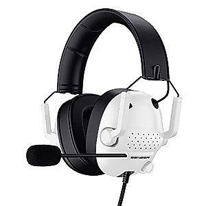 SENZER SG500 Surround Sound Pro Gaming Headset with Noise Cancelling Microphone - Detachable Memory Foam Ear Pads - Portable Foldable Headphones for PC, PS4, PS5, Xbox One, Switch - White