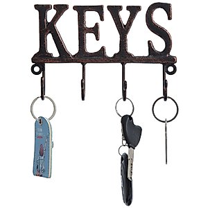 FairyCity Keys Holder for Wall Metal Vintage Keys Hook- 6.5" x 4.3" Home Decor Key Hanger Decorative with 4 Hooks,Bronze