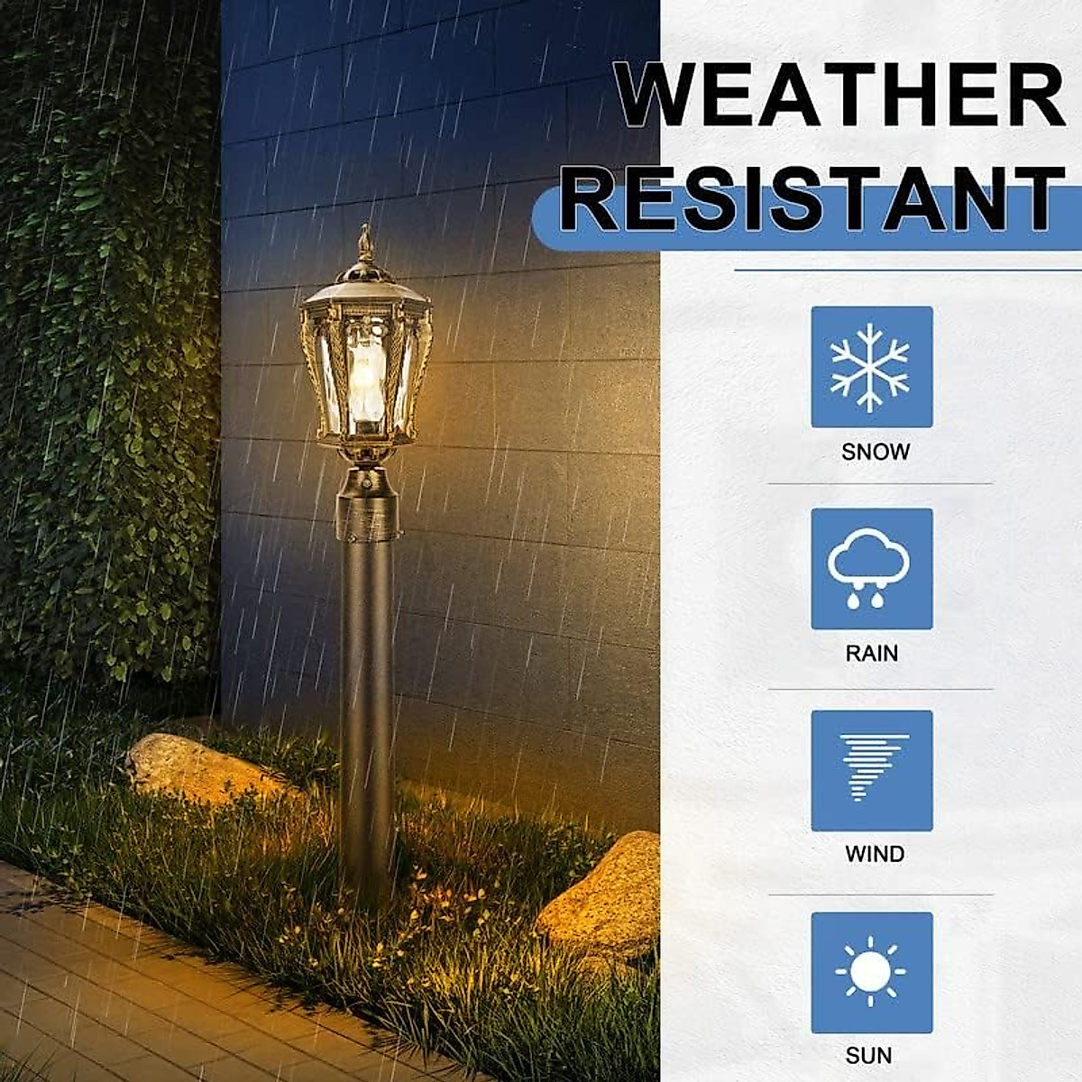 Outdoor Lamp Post Light Fixture with Pier Mount Base,Modern Post Lantern Light Dusk to Dawn Pole Lights Outdoor for Patio,Garden,Backyard,Pathway,Water Ripple Glass,7"W x 17.7"H Waterpoof NO BULB