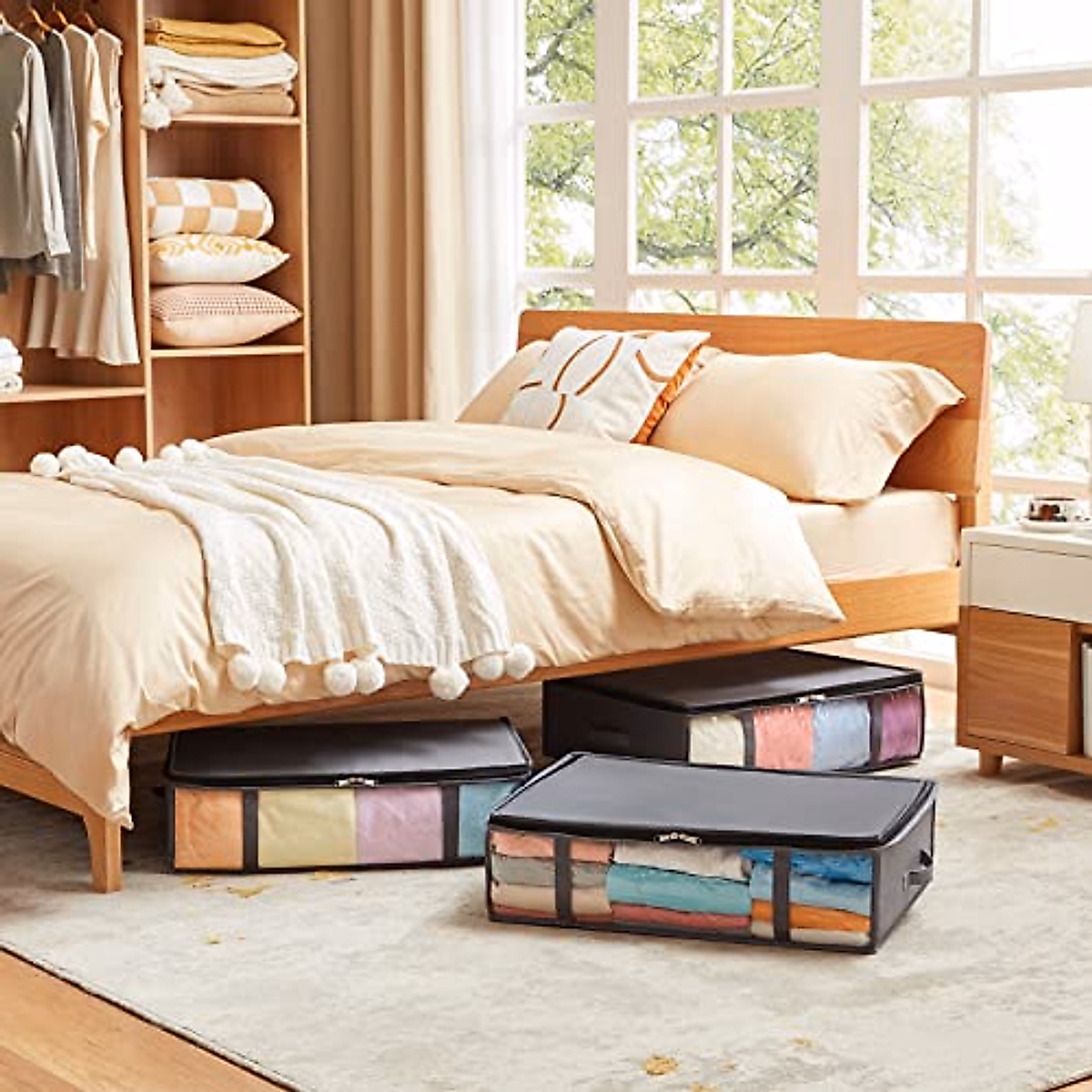 Lifewit Under Bed Storage Containers 6 Pack, Foldable Clothing Storage Bags with Front Clear Window, Closet Organizers and Storage for Towels, Clothes, Blankets, Grey