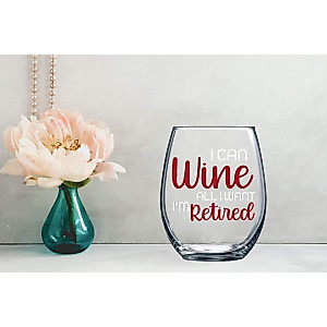 I Can Wine I'm Retired - 15oz Funny Stemless Wine Glass Perfect Retirement Gift for Women Men Dad Mom Unique Present for Friends Coworkers Office Boss Grandma & Family Retiree Retiring - By Funnwear
