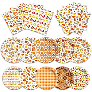 60Pcs Fall Plates and Napkins-Autumn Party Supplies Little Pumpkin Maple Leaf Dinnerware Kit for Thanksgiving,Birthday,Baby Shower