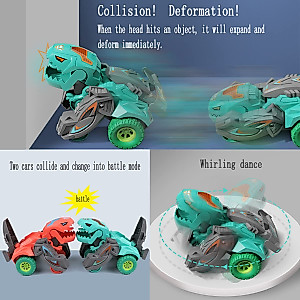 LGUIY Dinosaur Car Toys for Kids,2-Piece Transforming Dinosaur Cars Collision Transform Battle Kid Toy, Inertia Powered Car Toy Gifts for 2 3 4 5 Year Old Boy Girl