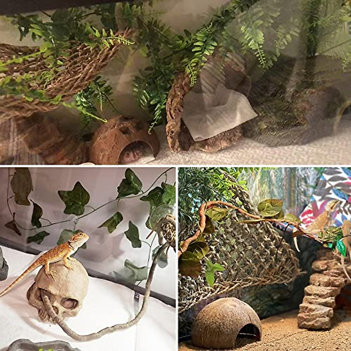Tfwadmx Reptile Vines Plants Flexible Jungle Climbing Vine Gecko Coconut Coco Shell Hut Terrarium Plastic Plant Lizard Tank Accessories Habitat Decor for Gecko,Snake,Hermit Crab