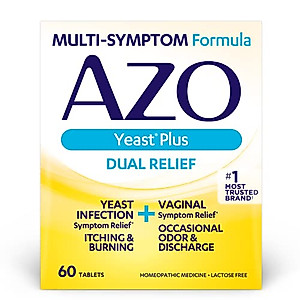 AZO Yeast Plus Dual Relief Tablets, Yeast Infection and Vaginal Symptom Relief, Relieves Itching & Burning, 60 Count