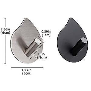 MISTHO Heavy Duty Adhesive Hooks Teardrop Shaped Stainless Steel Waterproof Hooks Adhesive Wall Hooks Towel Coat Key Hanger Hooks Kitchen Bathroom Home 4 Pack (Silver, Oblique)