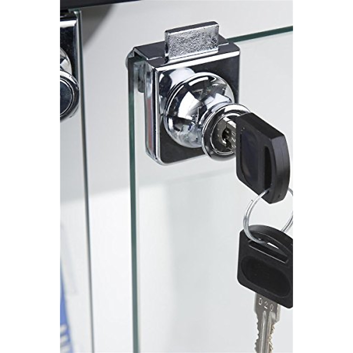 Displays2go Black LED Trophy Showcase, Locking, LED Lighting, Tempered Glass, Laminated MDF & Aluminum – Black (LESC10478B)