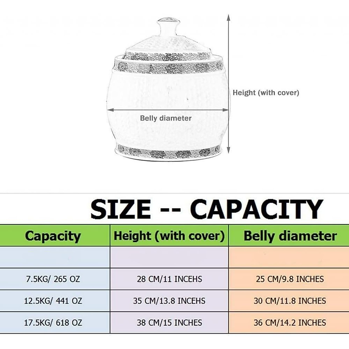 YISHUOYZBS Food Storage Containe Rice Storage Containe Classic Airtight Grain Jar with Lid Large-Capacity Ceramic Rice Bucket Hand-Made Cereal Dispensers in The Kitchen Home Decoration-12.5KG