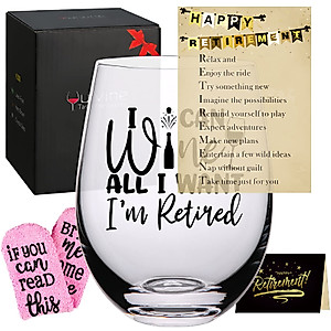 YULVINE Funny Retirement Gifts for Women 2023,Humorous Retired Gifts for Women,Happy Retirement Party Decorations for Coworker Nurse Teacher Doctor,Wine Glass 15oz