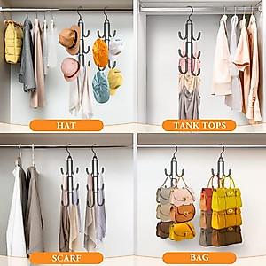 Purses Hanger Organizer for Closet 2 Pack, Myfolrena Metal Purse Holder for Closet Space Saving Bag Storage Hook for Hanging Handbags, Belts,Scarves,Tote,Hats,Clothes,Bags,Ties (Black)