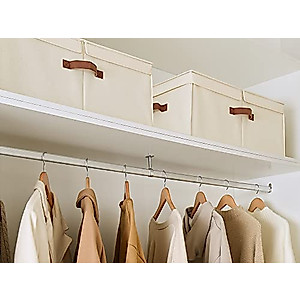 StorageWorks 55L Storage Bin, Decorative Closet Storage Box with Double-Open Lid, Divider Board and 3 PU Handles, Hand Wash, Canvas, Ivory White, Extra Large