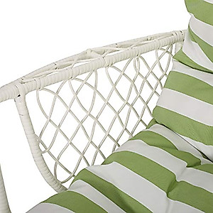 Christopher Knight Home Becky Wicker Hanging Chair with Cushion (Stand Not Included), White, Green