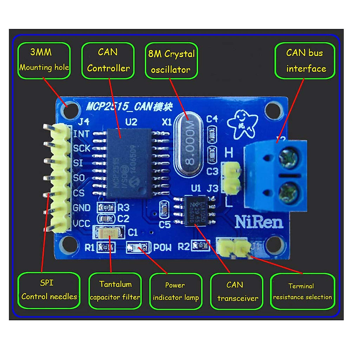 Comidox 3Pcs MCP2515 CAN Bus Module TJA1050 Receiver SPI Module for Arduino 51 MCU ARM Controller Development Board