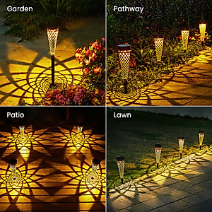 RECHOO Solar Garden Lights, 6 Pack Garden Decor Solar Outdoor Lights Decorative, Warm White & Cool White Garden Lights Solar Powered Waterproof, Outdoor Solar Lights for Yard Patio Backyard Decor