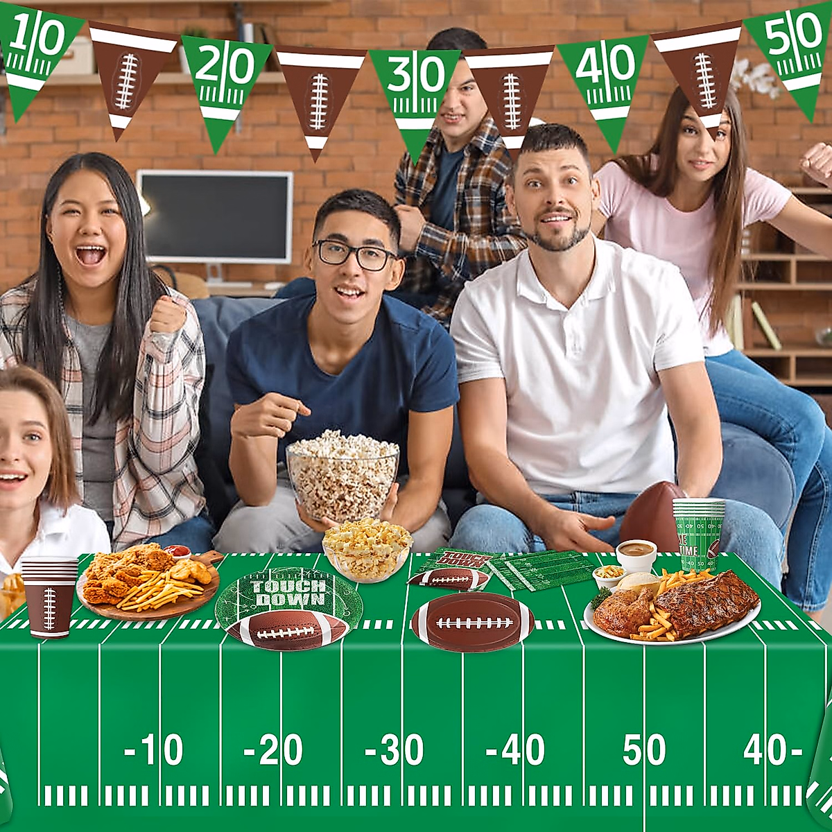Football Party Decorations Football Party Supplies Including Paper Plates, Napkins, Tablecloth, Banner for Football Birthday Party Gameday Tailgate Party Decorations, Serve 24