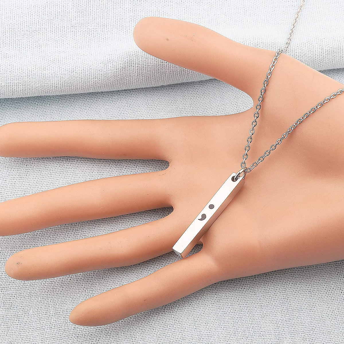 bobauna Semicolon Bar Necklace Mental Health Awareness Jewelry Inspirational Strength Gift For Cancer Survivor (semicolon bar necklace)