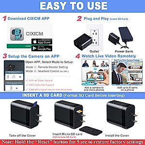 Spy Camera Hidden Camera - WiFi Hidden Camera Charger with Remote View- HD 1080P - Spy Cam - Nanny Cam Hidden Camera - Small Secret Camera - Premium Indoor Hidden Security Camera- Motion Detection