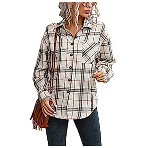 Button Down Shirts Blouse Long Sleeve Flannel Plaid Shirts Oversized Tops