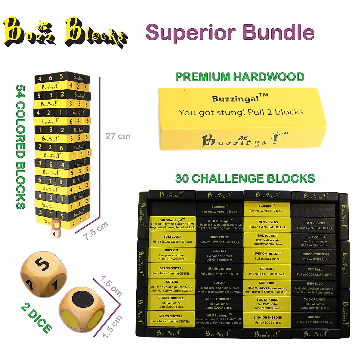 BuzzBlocks an Advanced Twist to The Classic Wooden Stacking Game, Top Educational Toy Building Set for Kids, 54 Pieces with #1 Superior Bundle & Premium Packaging, 1 or More Players Ages 6 and Up