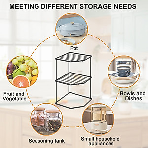 Buzowruil Kitchen Corner Shelf, 3-Tier Pot and Pan Rack, Cookware Pots and Pans Organizer, Kitchen Shelves,Black