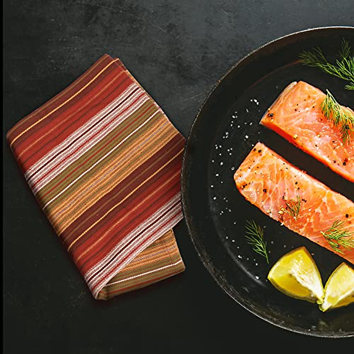 Urban Villa Fall Stripes Kitchen Towels Set of 6 20x30 Inches Over Sized Premium Quality100% Cotton Thanks Giving Day Dish Towels Mitered Corners with Hanging Loop Harvest Stripes Dish Cloths