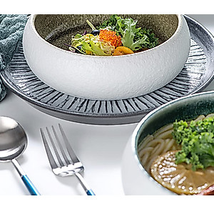 Uaral Salad Bowl Large Serving Bowl 18 Ounce Appetizer Bowls 6.5inch Ceramic Shallow Bowl Set of 4, (White Texture&Green)