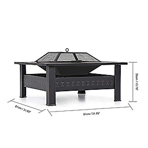 LEAYAN Garden Fire Pit Grill Bowl Grill Barbecue Rack Outdoor Fire Pit Table, Multifunctional Garden Terrace Fire Bowl with Stainless Steel Grill and Log Poker, for Outdoor Patio Fire Pits