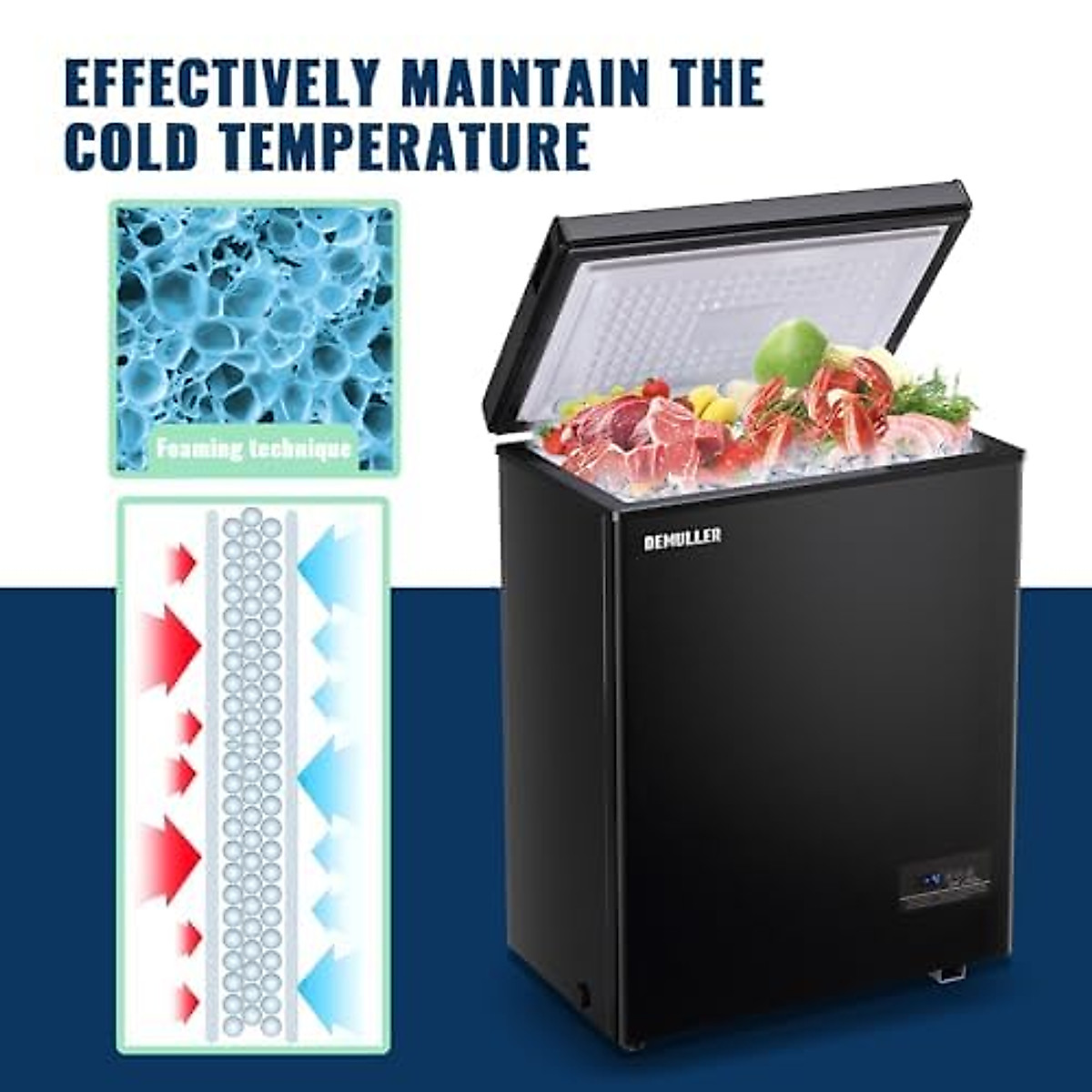 DEMULLER Chest Freezer with 2 Removable Baskets 3.5 Cu.ft Compact Freezers with Electronic Thermostat (50 ℉ to -12 ℉), Stay-Open Lid, Manual Defrost, Kitchen Office Apartment, Black