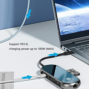 Port Expander USB C Docking Station 9-in-1 Type C Hub with Ethernet, HDMI, VGA, 3 USB 3.0, 100W PD, SD/TF Card Reader USB C Hub USB Splitter