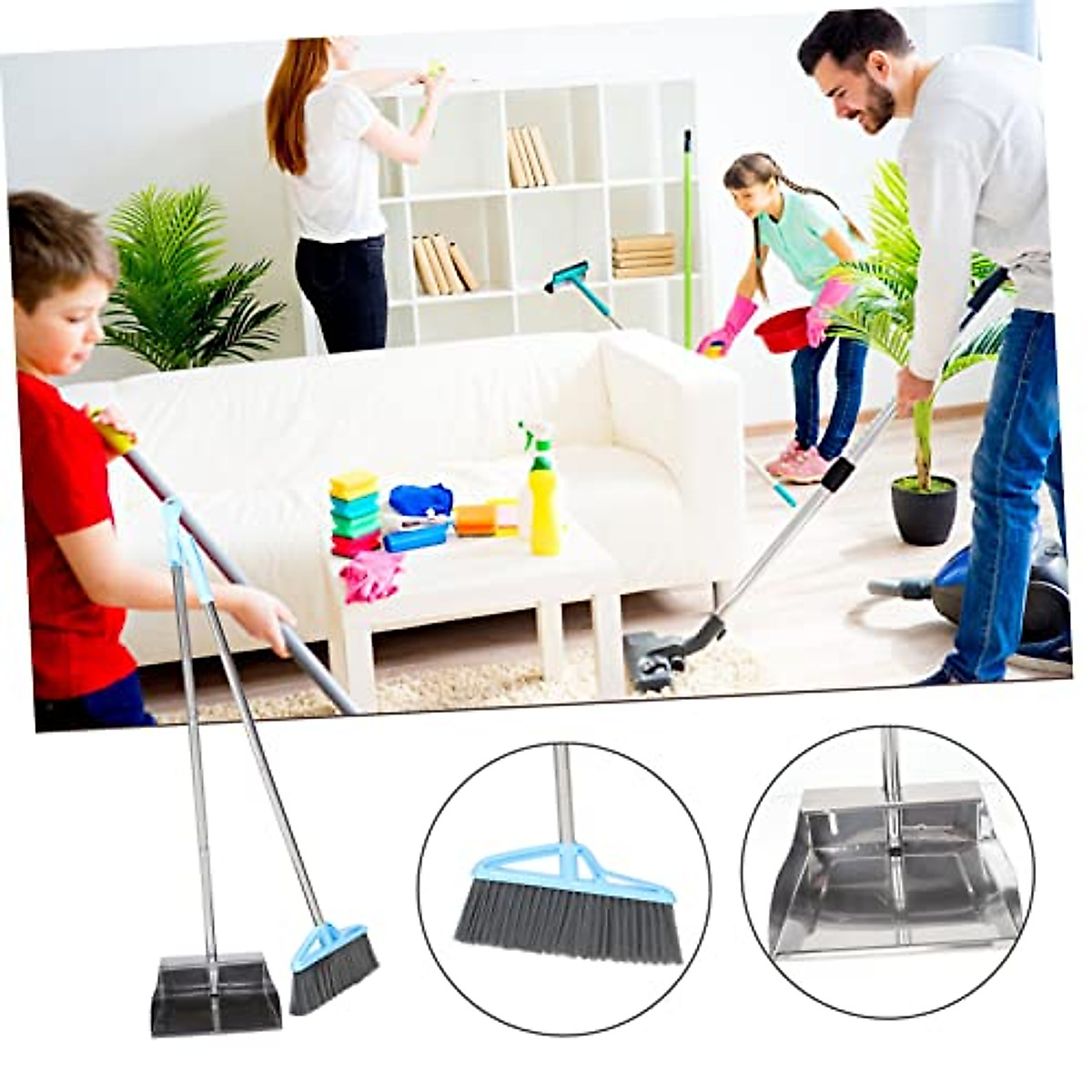 Alipis 2 Sets Stainless Steel Trash Shovel Office Bin Dustpan Kit Trash Bin Outdoor Bathroom Cleaning Room Cleaning Broom Stainless Steel + Plastic Cleaning Shovel Handheld