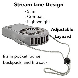 Simply Genius Personal Necklace Fan, Battery Operated, Portable Neck Fan for Cooling and Travel with Adjustable Lanyard, Grey