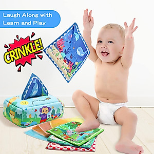 QDRAGON Baby Tissue Box Toy Montessori, 22PCS Tissue Box Toy for Babies 6-12 Months, Baby Crinkle Toys with Soft Crinkle Papers and Silk Scarves, Sensory Pull Toys Gifts for Infants, Newborns