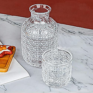 Bedside Water Carafe And Glass Set, Water Carafe With Glass Cup For Nightstand, Bedside Night Carafe For A Handy Midnight Drink, Glass Mouthwash Decanter For Bathroom, Guest Room